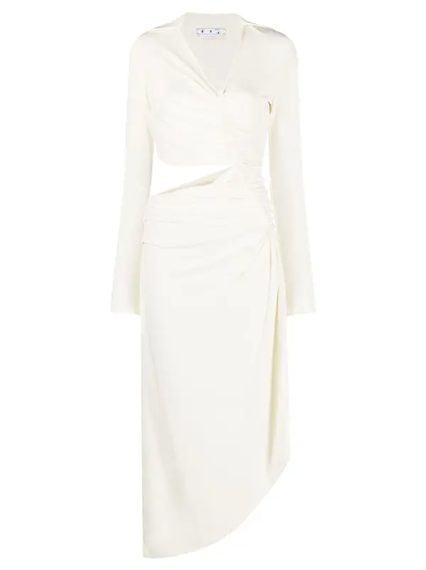Off-White Vi-crepe Draped Midi Dress - White