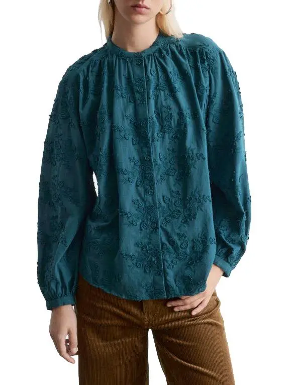 & Other Stories Floral Appliqué Blouse - Turquoise Dark