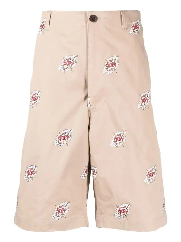 Junya Watanabe Graphic-print Cotton Shorts - Neutrals