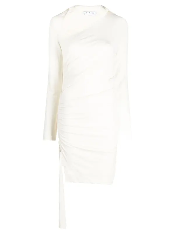 Off-White Asymmetric Ruched Minidress - Neutrals