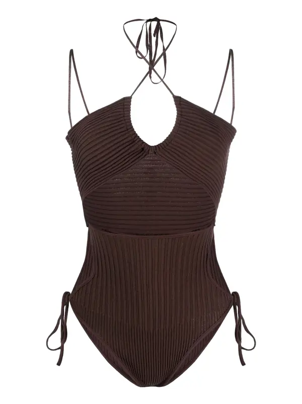 ANDREĀDAMO Halterneck Ribbed-knit Bodysuit - Brown