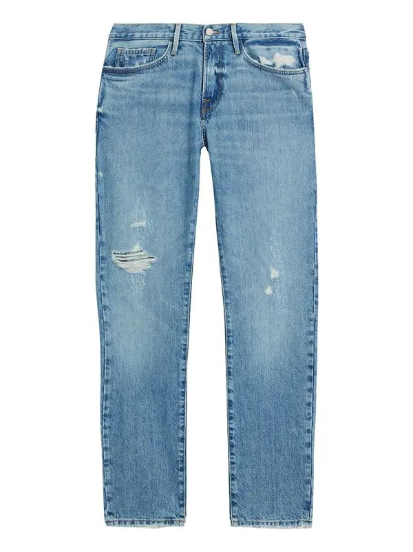 FRAME L'homme Slim-fit Distressed Jeans - Light Denim