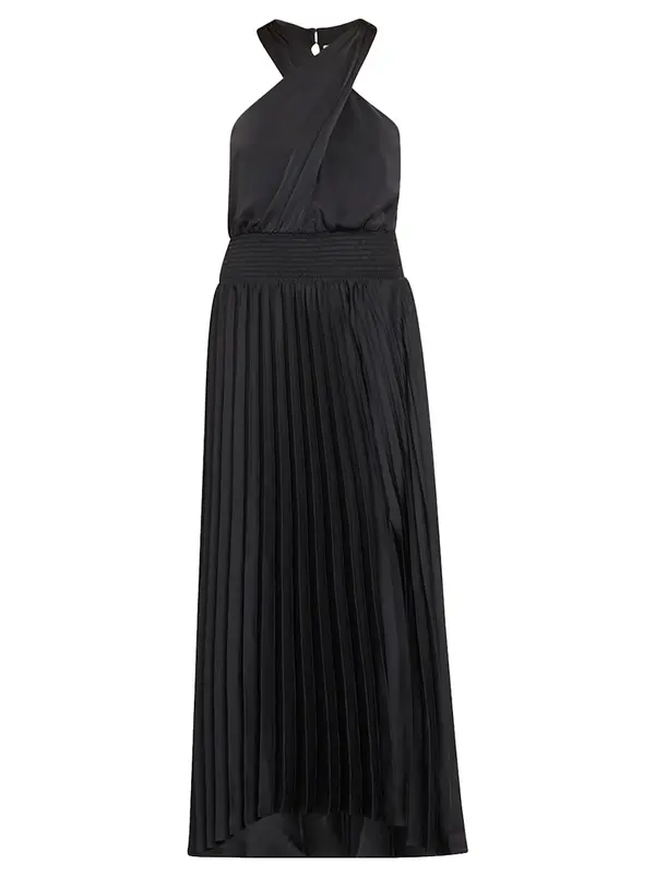Ramy Brook Arina Pleated Halter Midi Dress - Black