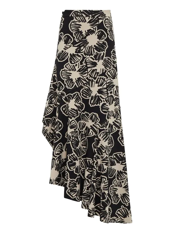 Max Mara Printed Asymmetric Maxi Skirt - Black