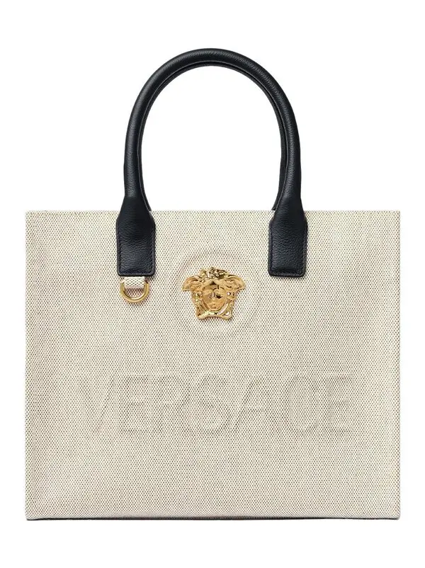 Versace La Medusa Small Canvas Tote - Beige