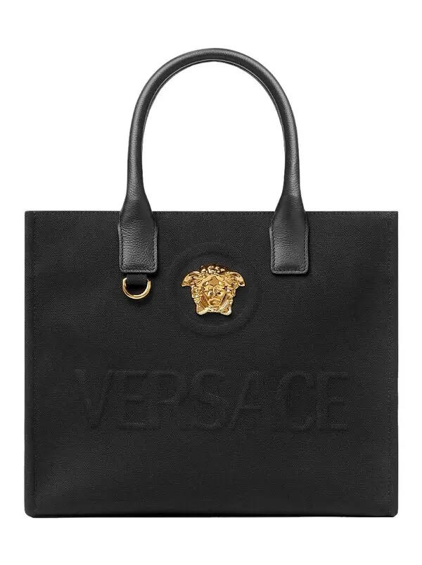 Versace La Medusa Small Canvas Tote - Black+gold