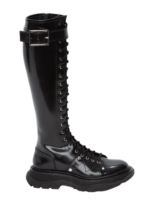 Alexander McQueen Slick Knee-high Boot - Black/silver