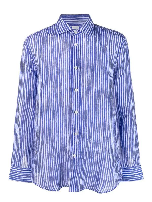 120% Lino Stripe-print Linen Shirt - Blue