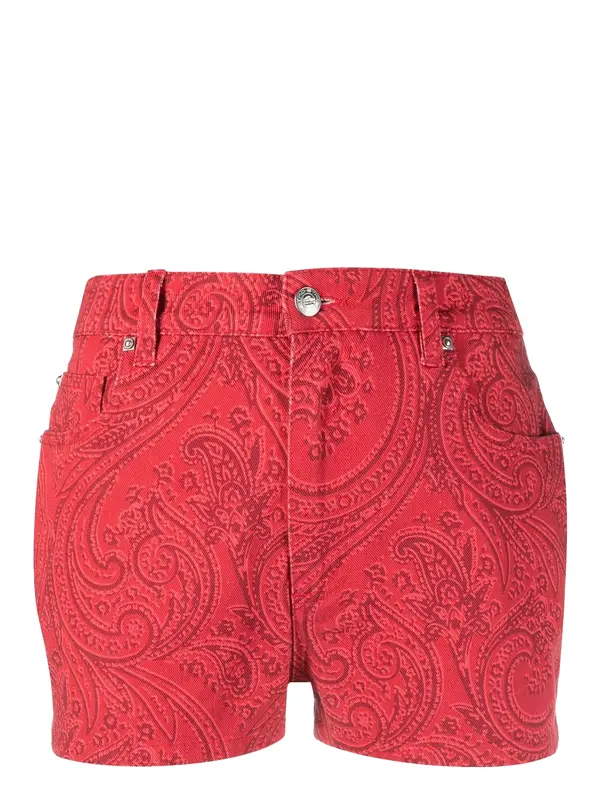 Etro Paisley Print Denim Shorts - Red