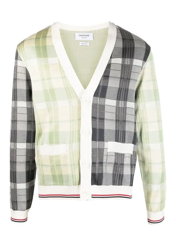 Thom Browne Panelled Checked Cardigan - White