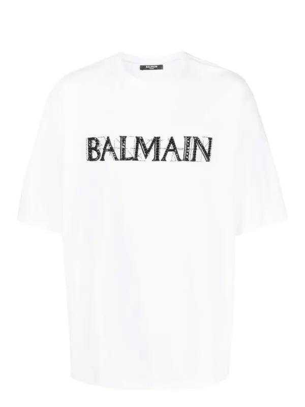 Balmain Crystal-logo Cotton T-shirt - White