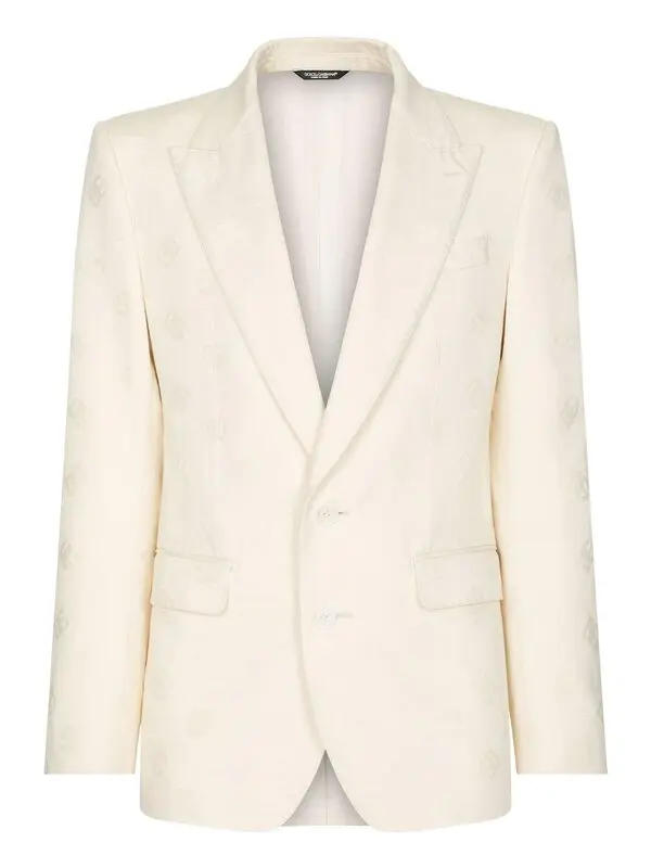 Dolce & Gabbana Dg-logo Jacquard Single-breasted Blazer - Neutrals