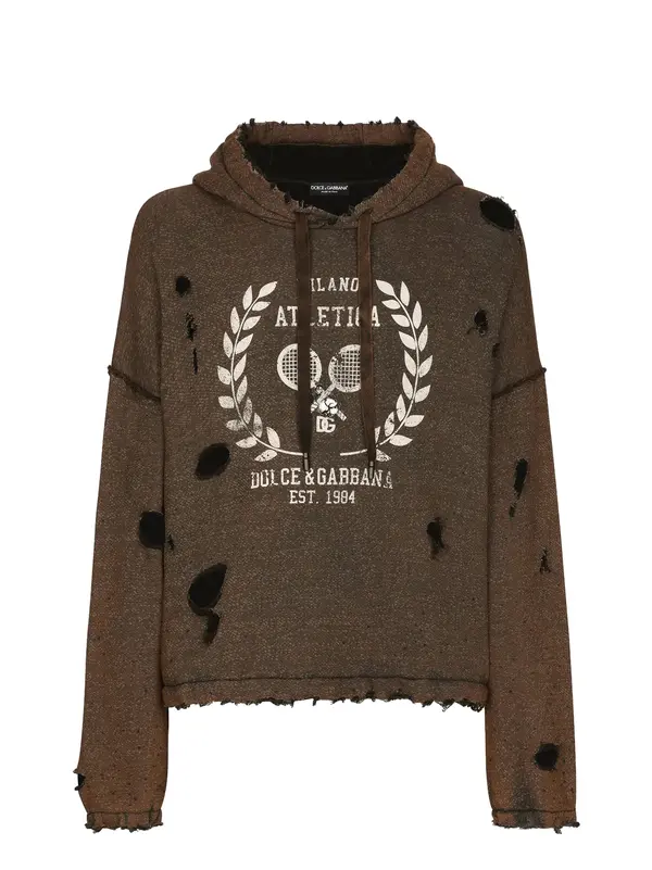 Dolce & Gabbana Graphic-print Ripped Hoodie - Brown