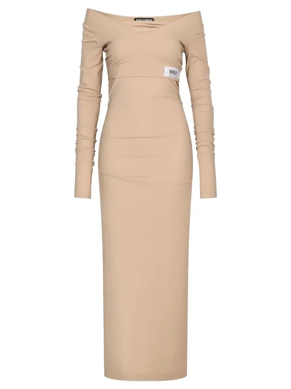 Dolce & Gabbana Off-shoulder Number Patch Dress - Neutrals