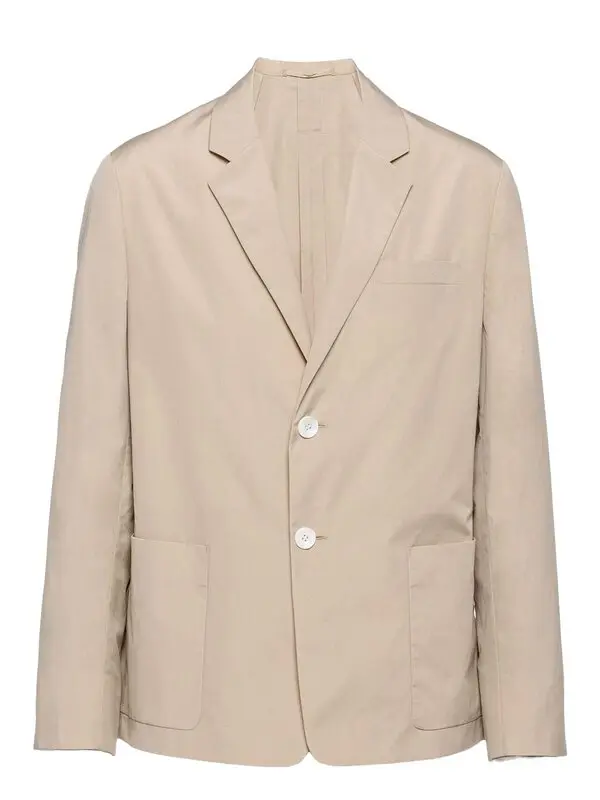 Prada Triangle Logo Cotton Blazer - Neutrals