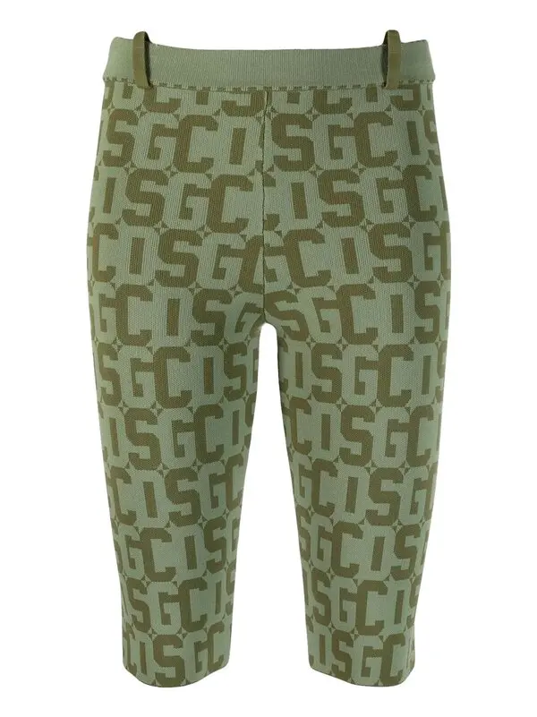 Gcds Two-tone Monogram-jacquard Cropped Leggings - Green