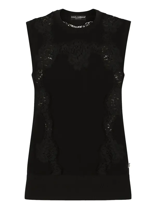 Dolce & Gabbana Lace-panel Cashmere-silk Top - Black