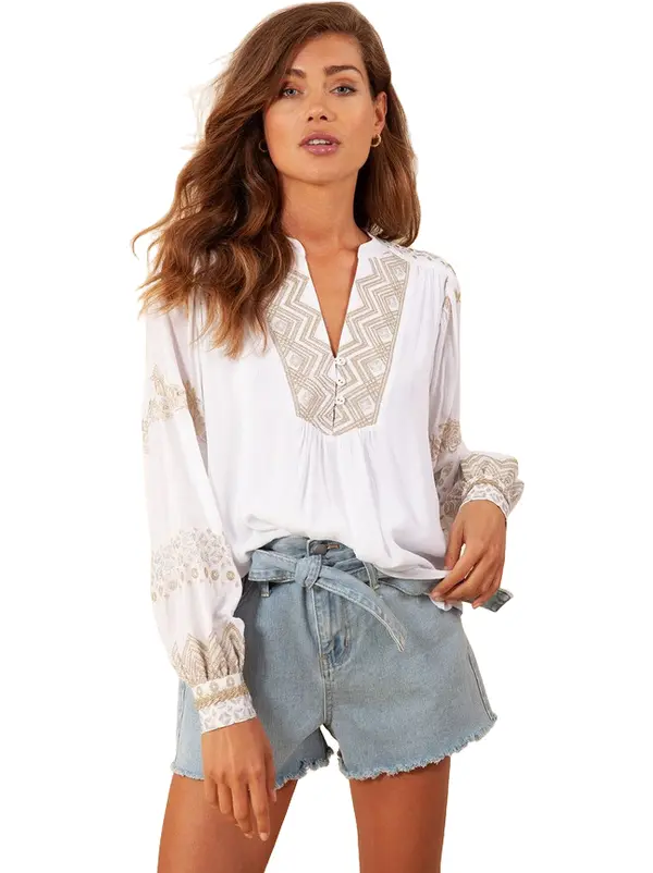 Hale Bob Kizzy Embroidered Gauze Top - Gold