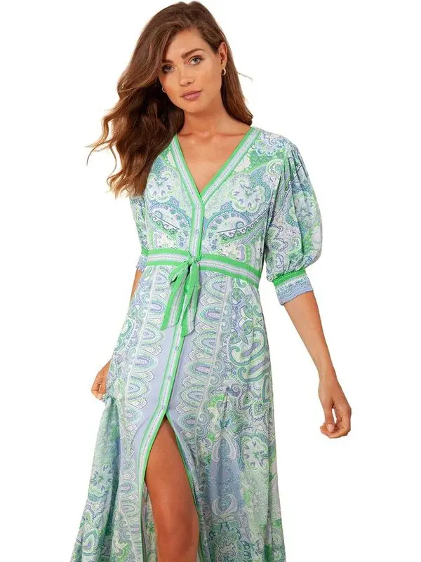 Hale Bob Goya Button Up Maxi Dress - Blue