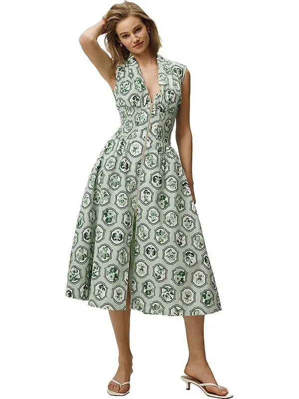 Maeve The Tommie Zip-front Midi Dress - Green Pattern