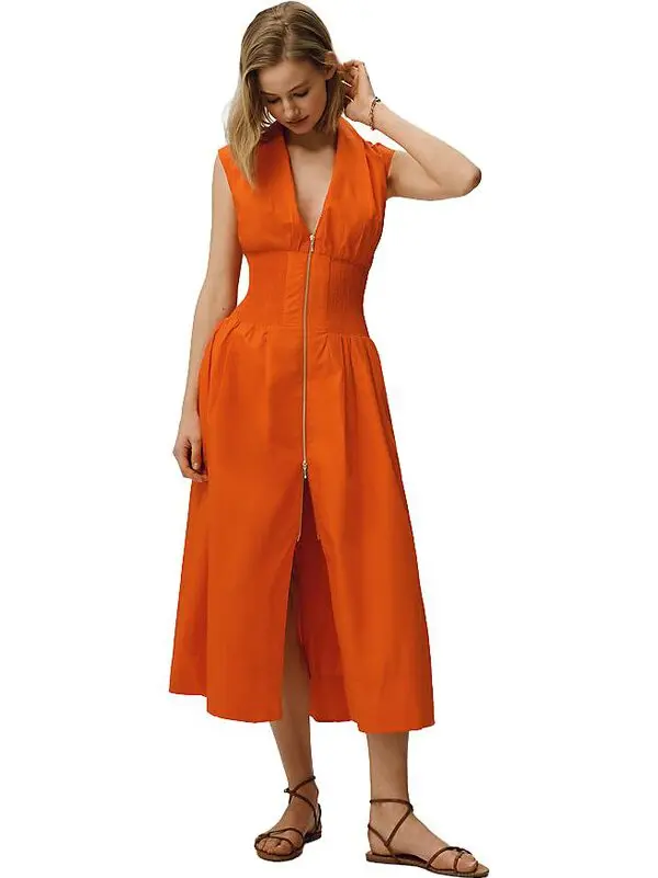 Maeve The Tommie Zip-front Midi Dress - Orange