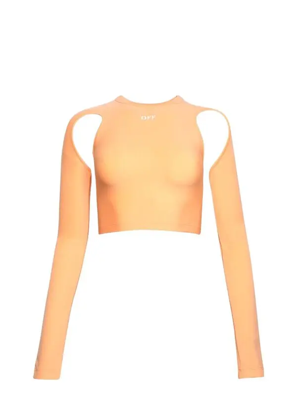 Off-White Sleek Long Sleeve Crop Top - Peach Orange