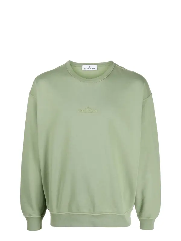 Stone Island Embroidered-logo Cotton Sweatshirt - Green