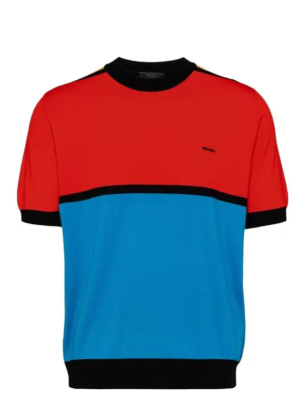 Prada Logo-embroidered Colour-block Jumper - Blue