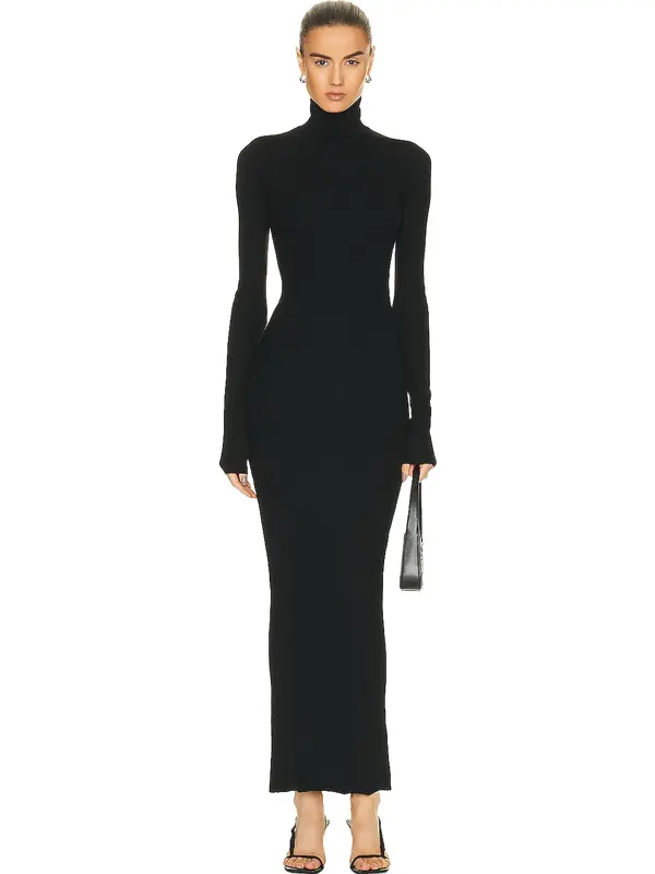 Eterne Long Sleeve Turtleneck Maxi Dress - Black