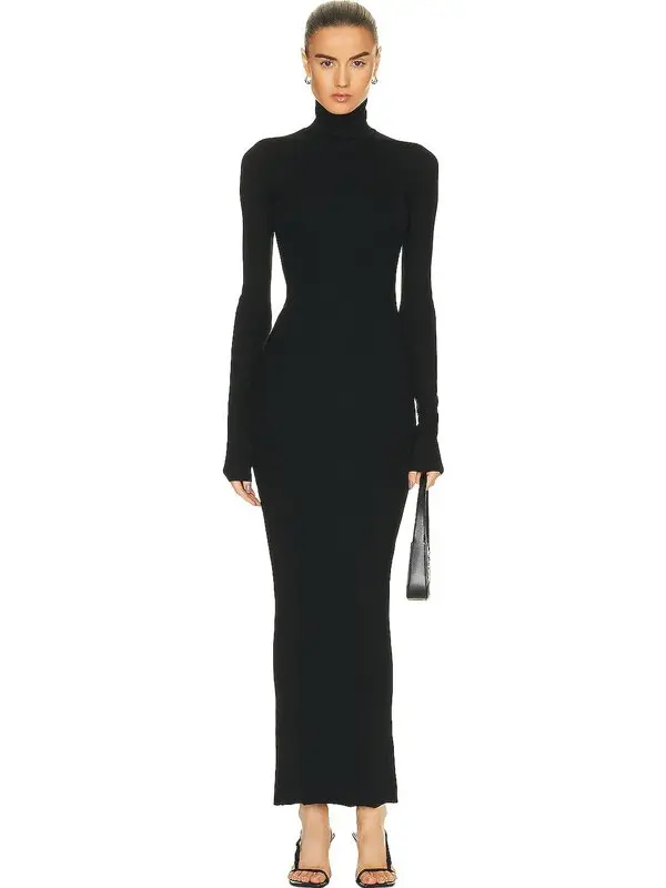 Eterne Long Sleeve Turtleneck Maxi Dress - Black