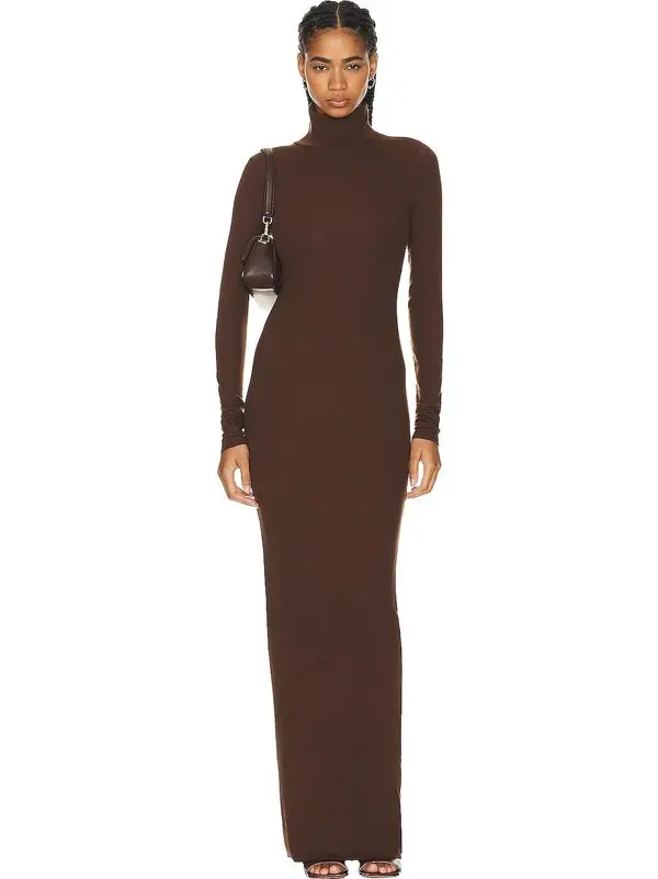 Eterne Long Sleeve Turtleneck Maxi Dress - Chocolate