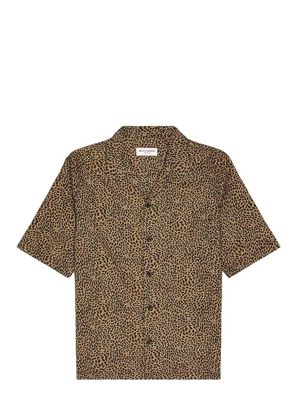 Saint Laurent Hawaii Short Sleeve Shirt In Tan - Black & Camel