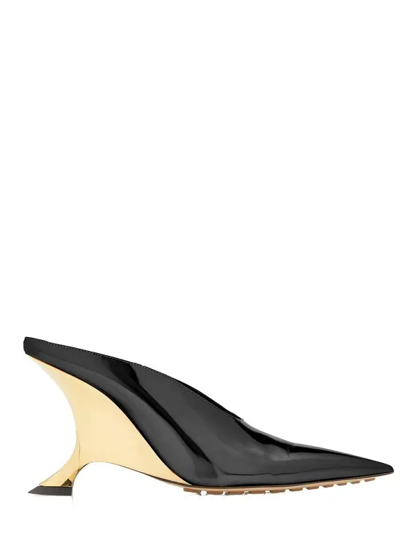 Bottega Veneta Patent Leather Wedge Mules - Black