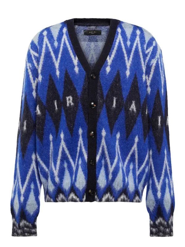 Amiri Argyle Alpaca And Mohair-blend Cardigan - Blue
