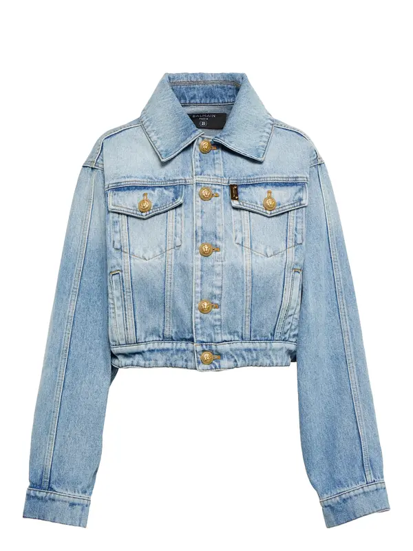 Balmain Cropped Denim Jacket - Blue