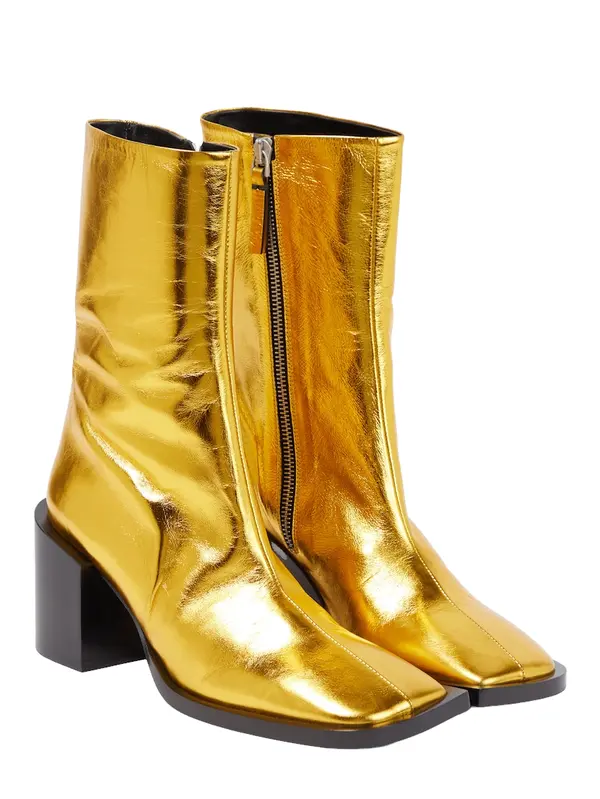 JIL SANDER Metallic Leather Ankle Boots - Gold