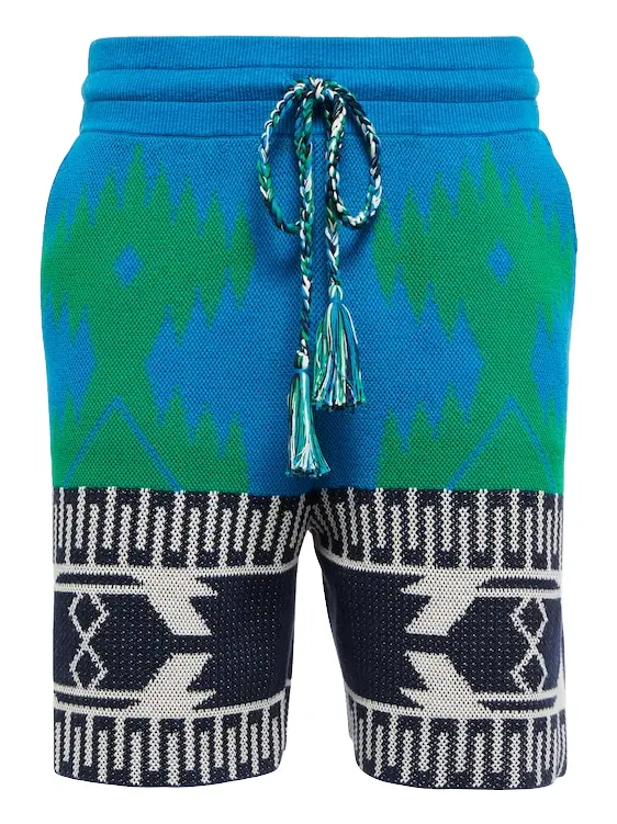 Alanui Cotton Piquet Icon Jacquard Shorts - Blue