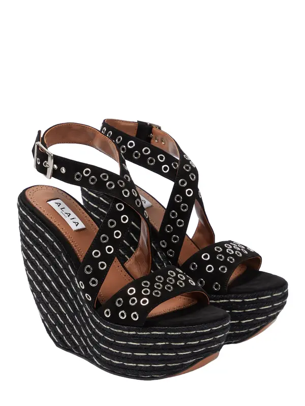 Alaïa Embellished Suede Wedge Sandals - Black