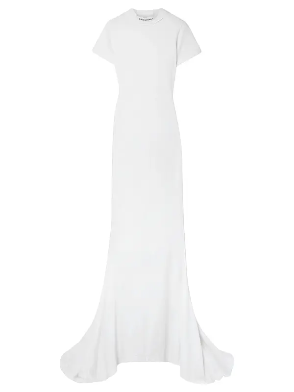 Balenciaga Embroidered Stretch-cotton Jersey Maxi Dress - White