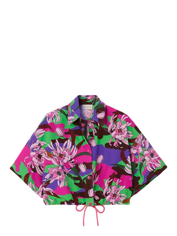 Moncler Cropped Floral-print Cotton-poplin Shirt - Purple