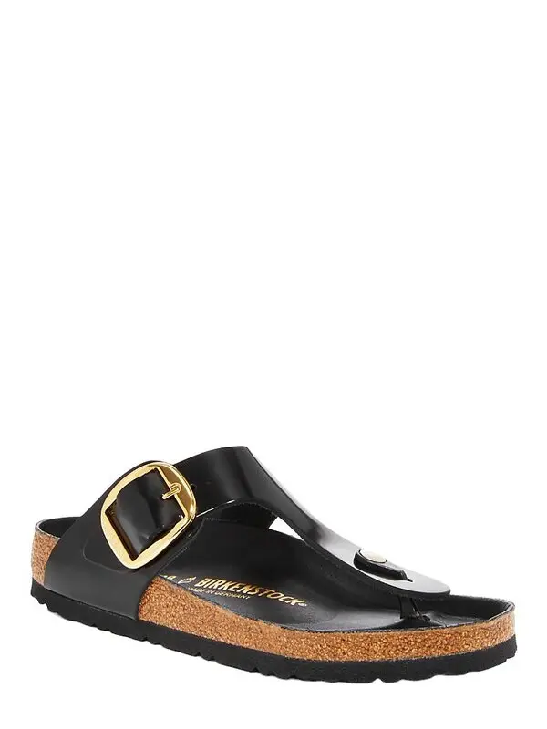 BIRKENSTOCK Gizeh High Shine Big Buckle Thong Sandals - High Shine Black/gold