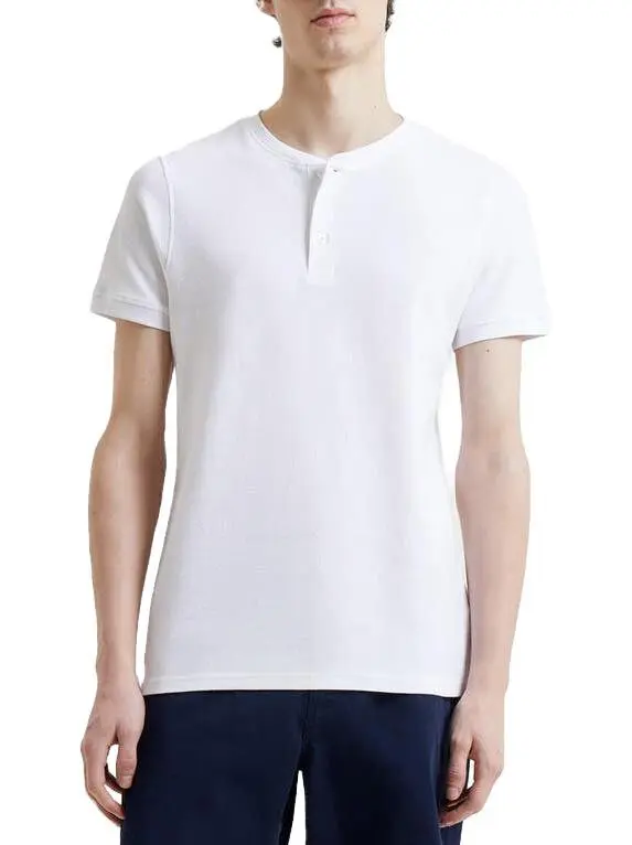 French Connection Micro Piqué Short Sleeve Henley - White