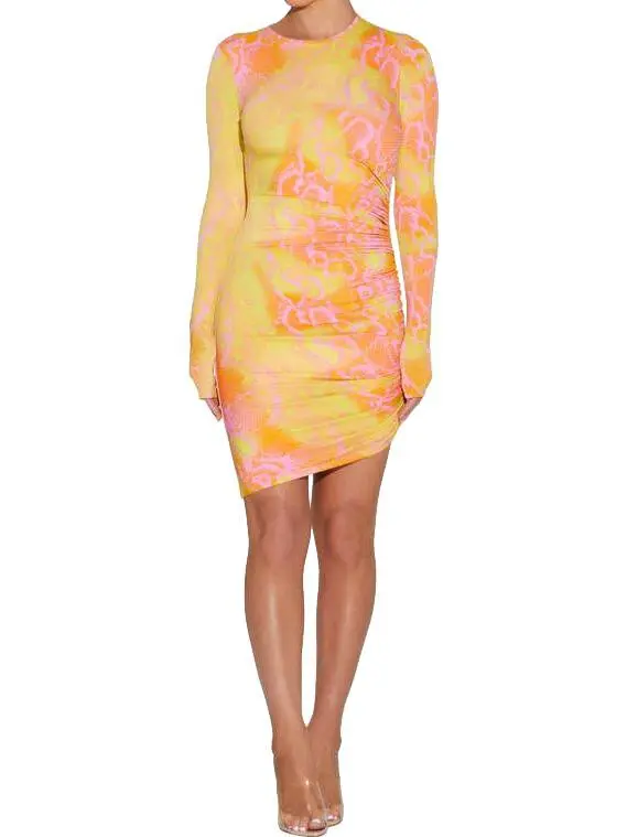 Naked Wardrobe String Along Cinched Long Sleeve Dress - Neon Snakeskin