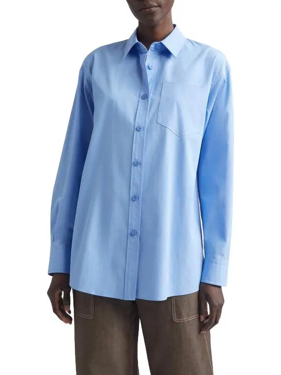 Lafayette 148 New York Oversized Organic Cotton Poplin Boyfriend Shirt - Blue Hydrangea