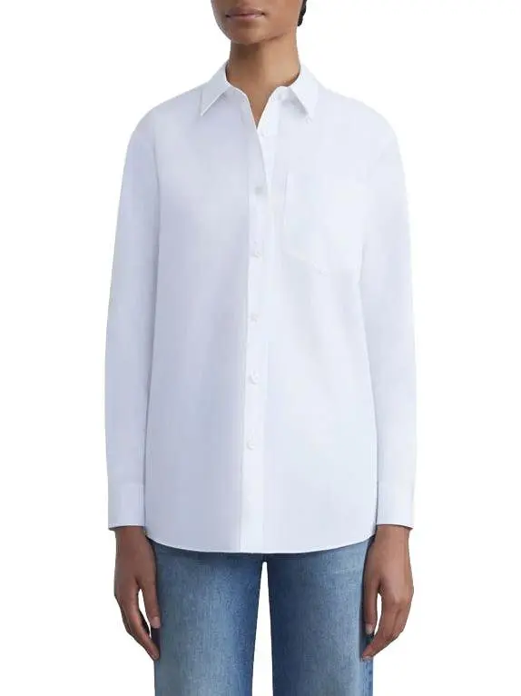 Lafayette 148 New York Oversized Organic Cotton Poplin Boyfriend Shirt - White