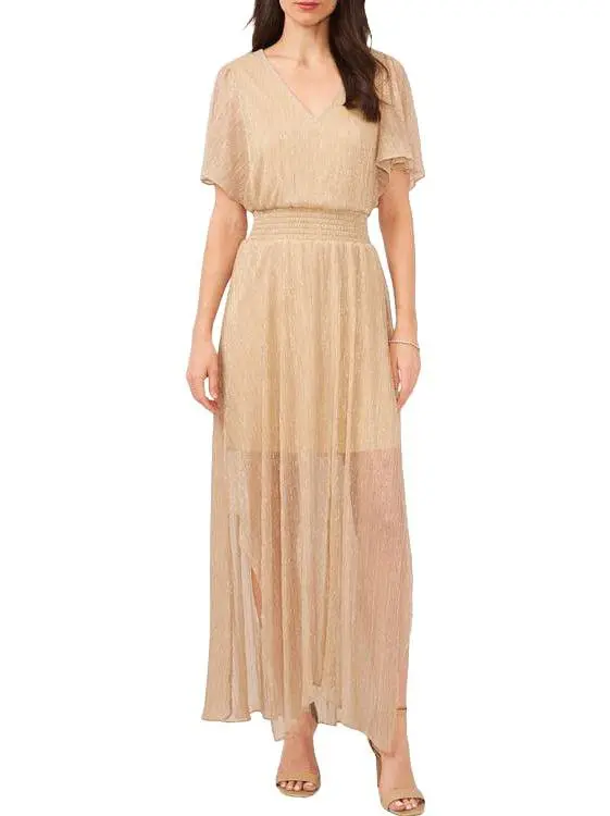 Chaus Metallic Flutter Sleeve Maxi Dress - Gold