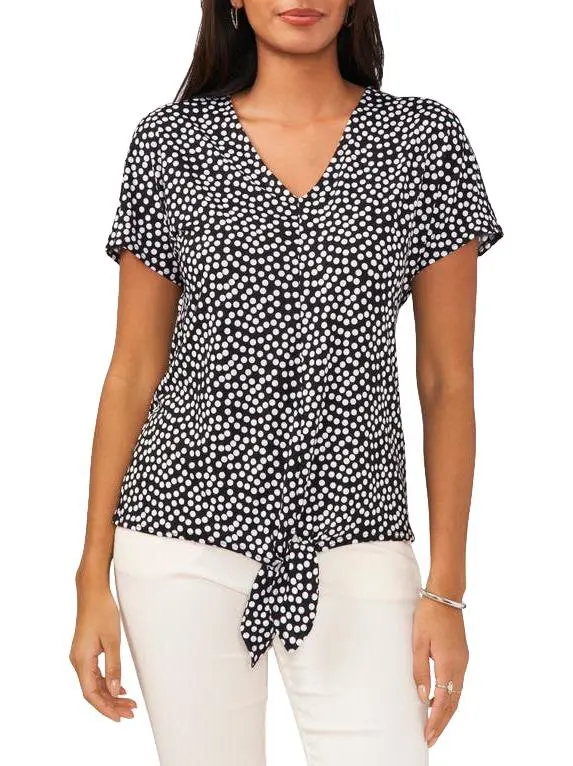 Chaus Polka Dot V-neck Top - Black