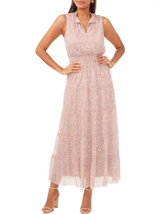 Chaus Metallic Sleeveless Tiered Maxi Dress - Serene Mauve