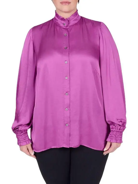 MAYES NYC Torie Ruffle Collar Satin Blouse - Berry