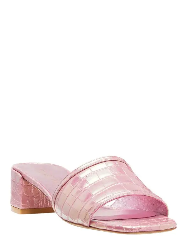 STUART WEITZMAN Cayman Croc Embossed Block Heel Sandal - Cotton Candy Ice